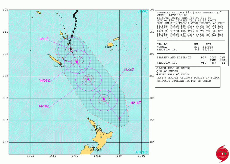Tropical Cyclone Pam Path Map Weather Conditions - Extreme Storms