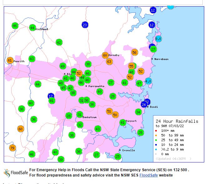 Sydney rainfall to 9. am Monday - Extreme Storms